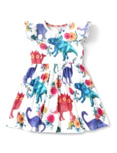 patpat toddler baby girl dress little kids dresses girls comfy ruffle dinosaur skirt sundress 3 years old