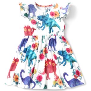 PATPAT Toddler Baby Girl Dress Little Kids Dresses Girls Comfy Ruffle Dinosaur Skirt Sundress 3 Years Old