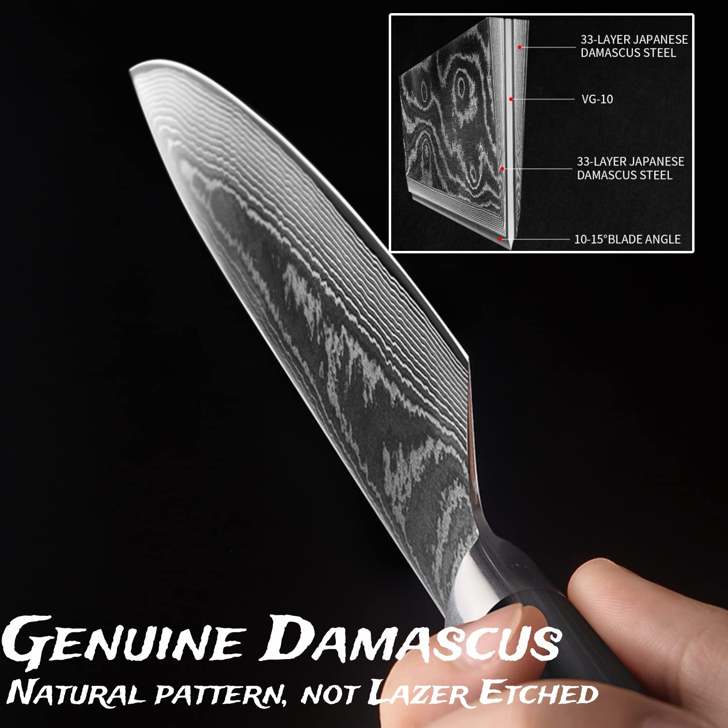 BOAMLONA 8 inch Chef Knife, Damascus Japanese Chef Knife with Japanese VG10 Steel Core, Pakkawood Handle, Ultra Sharp Professional Kitchen Knife with Sheath and Gift Box