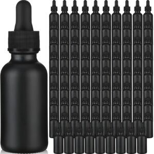 epakh 100 pieces black dropper bottles 1oz glass bottles bulk round bottles with droppers and hats 30ml glass dropper bottles for essential oils lab tinctures medicine perfumes