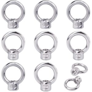 pagow 8pcs stainless steel 316 lifting eye nut, 1/4" unc heavy duty marine grade, hardware ring shaped eye bolt