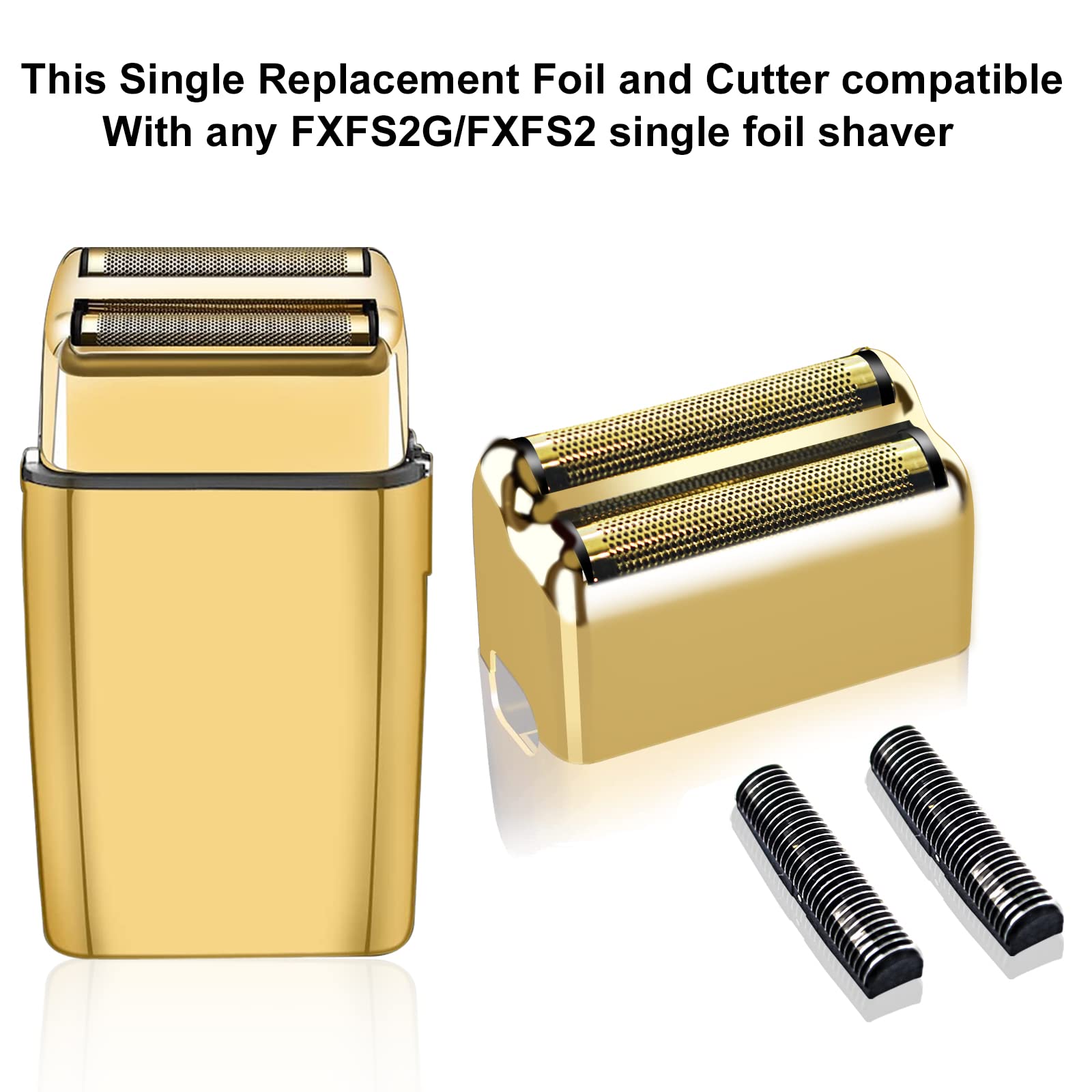 2 Pack Professional Replacement Foil and Cutters for BaBylissPRO Barberology Double Foil Shaver, Compatible with BaBylissPRO Barberology FXFS2 Shaver，Gold