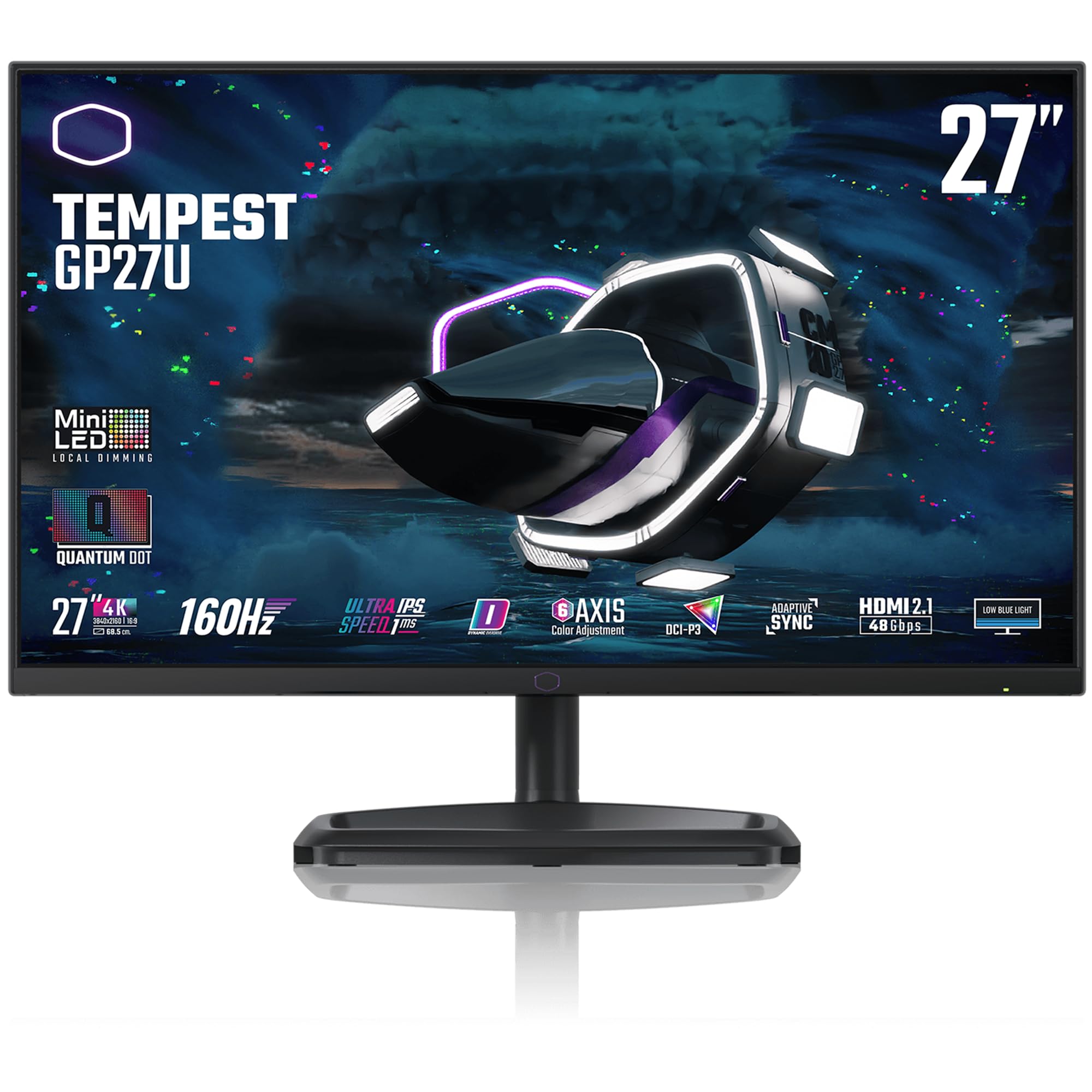 Cooler Master Tempest GP27U 27" 4K UHD 3840 x 2160 Quantum Dot MiniLED Gaming Monitor, HDR1000 Ready, FreeSync/G-Sync, 160Hz, 1ms Response, 98% DCI-P3, VESA Mounting Tilt & Swivel Adjustment,Black