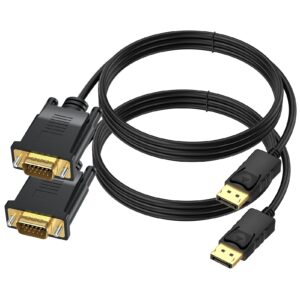 displayport to vga cable 3 ft, 2-pack display port dp to vga adapter cord male to male hd video 1080p for computer, monitor, tv, projectorr