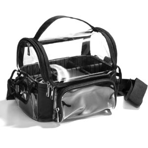 bs-mall makeup bag, transparent pvc clear travel makeup brush holder, tool organizer case with shoulder strap (black)