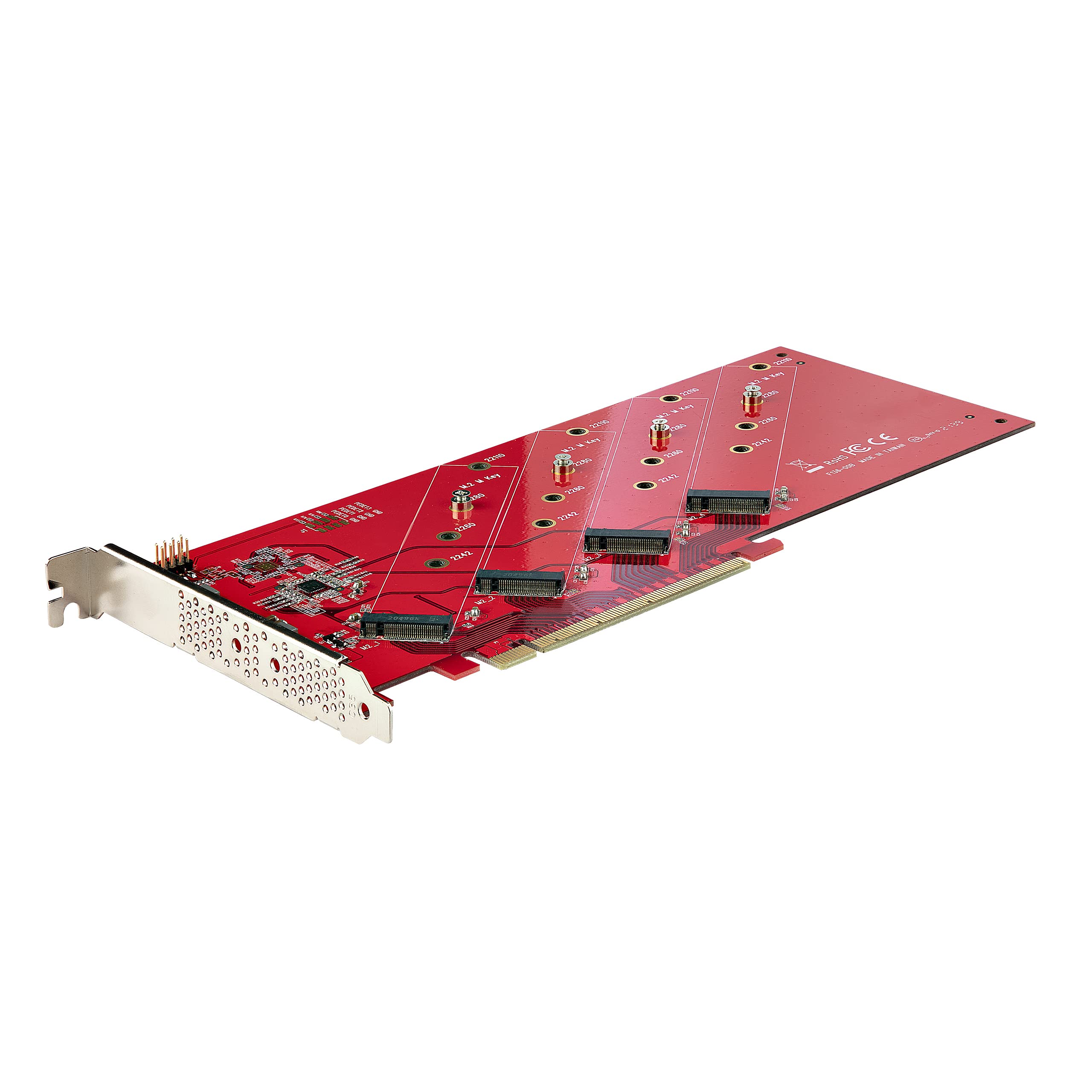 StarTech.com Quad M.2 PCIe Adapter Card, PCIe x16 to Quad NVMe or AHCI M.2 SSDs, PCI Express 4.0, 7.8GBps/Drive, Bifurcation Required, Windows/Linux Compatible (QUAD-M2-PCIE-CARD-B)