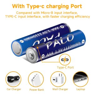 LJG8 8 Pack Rechargeable AAA USB Batteries 1.5V Type C Charging Triple A Lithium Battery with 4 in 1 Charging Cable (Battery Storage Case Included)