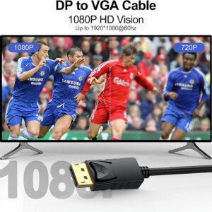 DisplayPort to VGA Cable 3 Ft, 2-Pack Display Port DP to VGA Adapter Cord Male to Male HD Video 1080P for Computer, Monitor, TV, Projectorr