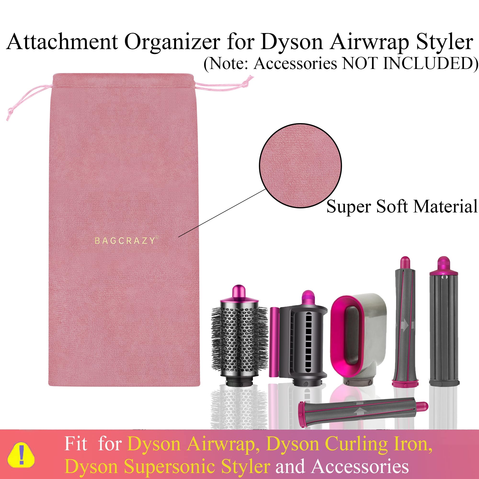 BAGCRAZY Pu Leather Travel Case Travel Case Compatible with Dyson Airwrap Styler, Portable Waterproof Dyson Airwrap Travel Case, Organizer Bag for Shark FlexStyle Attachments Storage, Pink