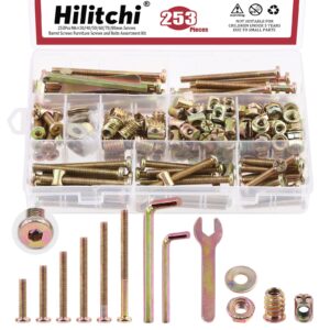 hilitchi 253pcs m6(30-80mm) zinc plated crib screws hardware assortment kit, hex drive socket cap furniture barrel screws bolt nuts with a hex wrench for furniture beds crib