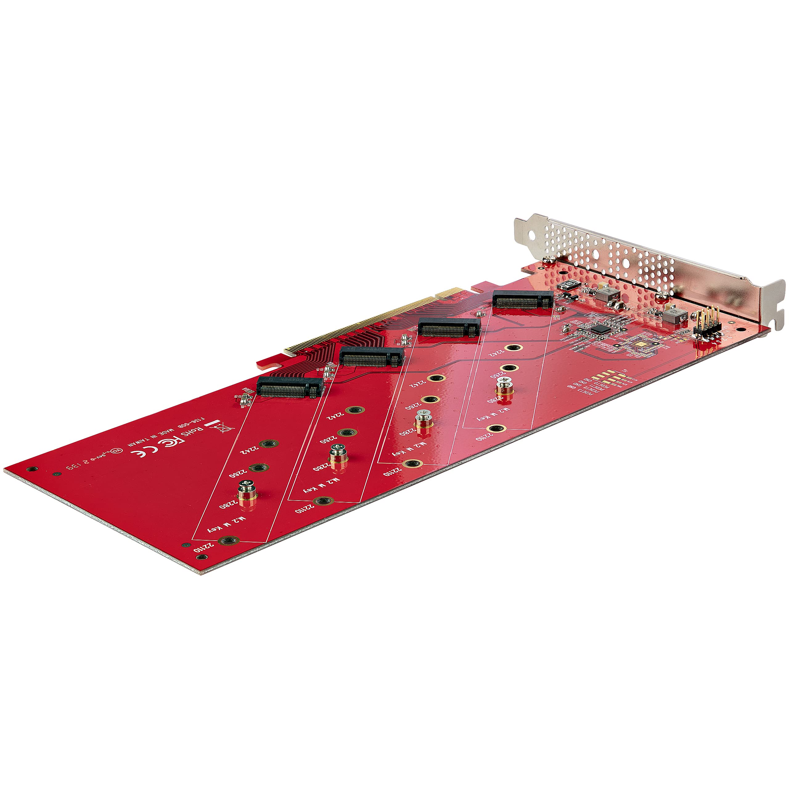 StarTech.com Quad M.2 PCIe Adapter Card, PCIe x16 to Quad NVMe or AHCI M.2 SSDs, PCI Express 4.0, 7.8GBps/Drive, Bifurcation Required, Windows/Linux Compatible (QUAD-M2-PCIE-CARD-B)