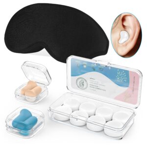 Mavoslg Silicone Earplugs - Ultra Soft Foam Earplugs - Sleep Eye Mask for Men Women, Upgraded 3D Hollowed Design, Value Pack–for Sleeping, Snoring, Travel, Airplanes, Shift Work，32dB Highest NRR