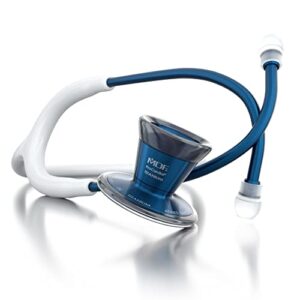 mdf instruments procardial cardiology stethoscope, lightweight titanium, adult, dual head, white tube, titanium blue, capridium chestpiece-headset, mdf797tcd29