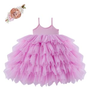 chenbao baby girls tutu dress flower girls dress ruffle tulle kids birthday party a-line dress infants sling boho summer sundress baby shower princess gown pink easter size 6-12 months