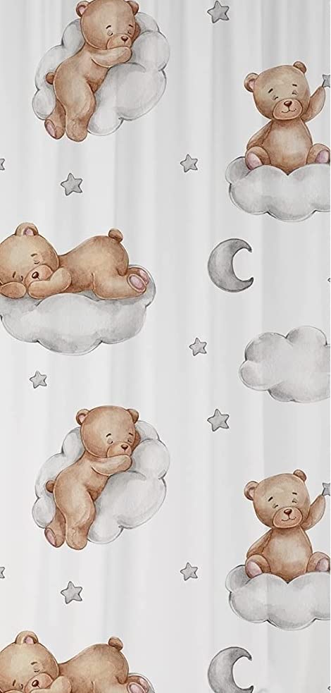 Teddy Bear and Clouds Baby Boy Room Curtain Nursery Curtains Window Curtains (Pair of - 28" x 84")