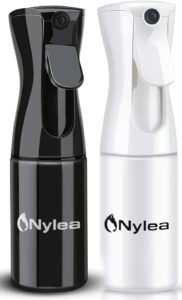 nylea continuous hair spray bottle [2-pack] refillable ultra fine mist small spray bottles for hairstyling and plants, cleaning, misting, gardening, and skin care, black and white - 5.4 oz / 160ml