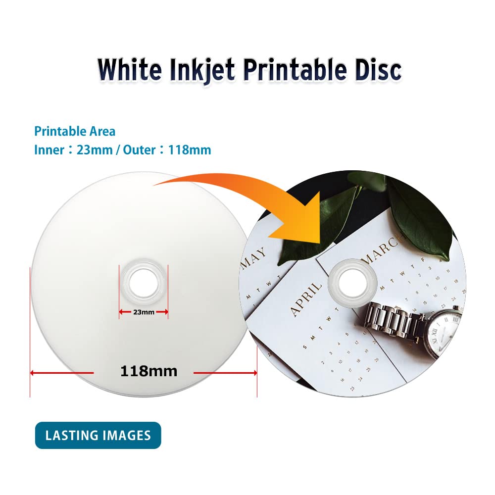 PlexDisc CD-R 700MB 52X White Inkjet Hub Printable Recordable Media - 100pk Blank CDs for Burning Music, Data, Photos, CDR Discs, Writable CD, Empty CD-R, (No Container) FFB