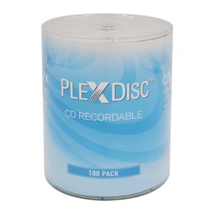 plexdisc cd-r 700mb 52x white inkjet hub printable recordable media - 100pk blank cds for burning music, data, photos, cdr discs, writable cd, empty cd-r, (no container) ffb