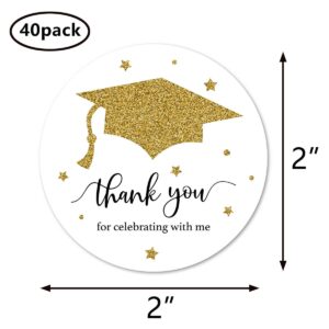 Gold White Graduation Thank You Stickers, Congrats Grad Party Favor Sticker Labels 40-Pack 2in