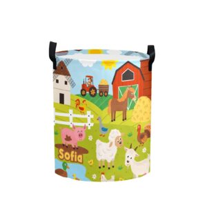 personalized laundry basket hamper,farm animal pig sheep,collapsible storage baskets with handles for kids room,clothes, nursery decor