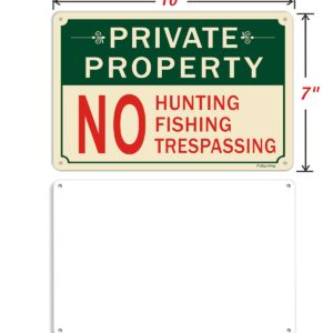 4 Pack Private Property No Hunting No Fishing No Trespassing Signs 10x 7 Inches Private Property Sign No Hunting Sign, Metal Reflective Sturdy Rust Aluminum Waterproof