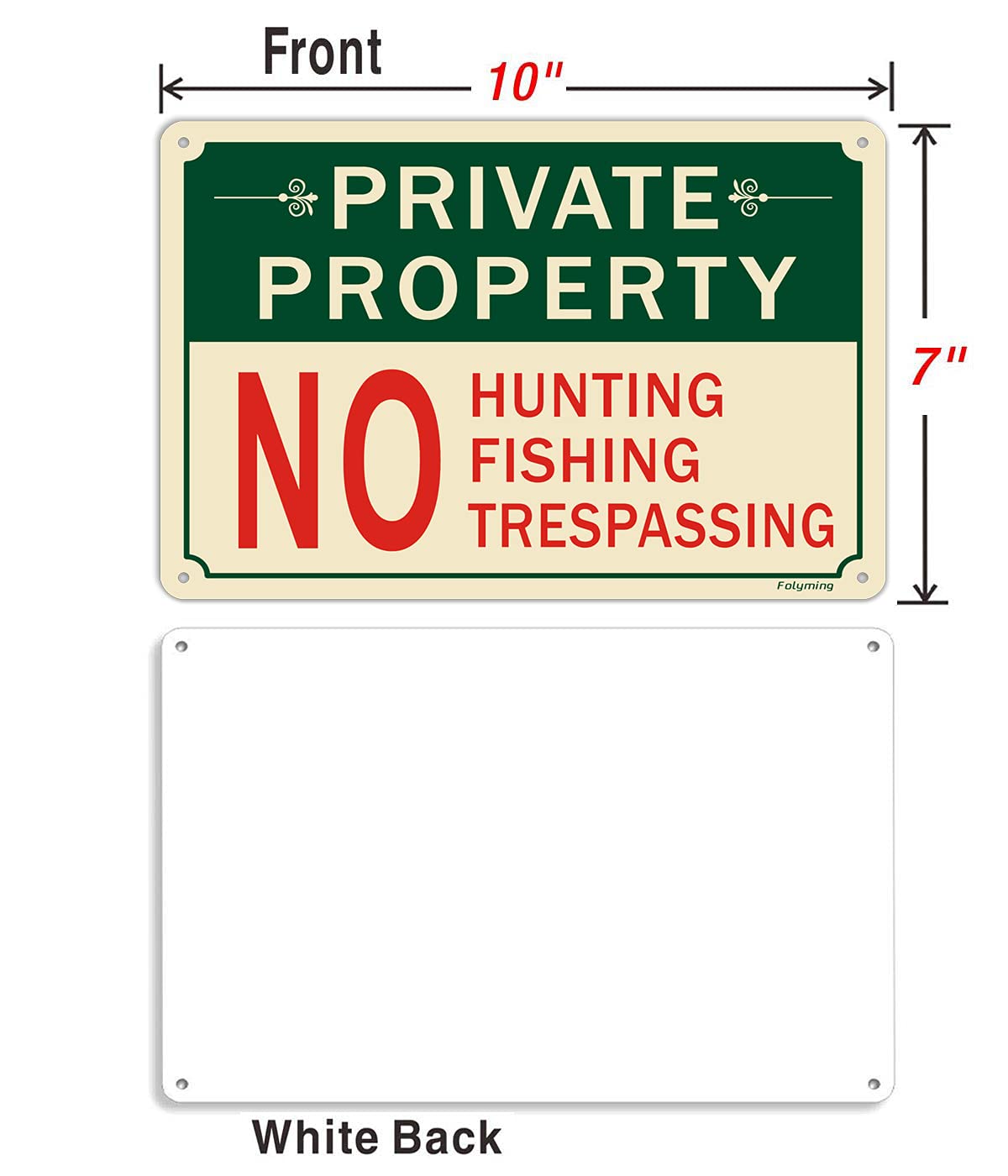 4 Pack Private Property No Hunting No Fishing No Trespassing Signs 10x 7 Inches Private Property Sign No Hunting Sign, Metal Reflective Sturdy Rust Aluminum Waterproof