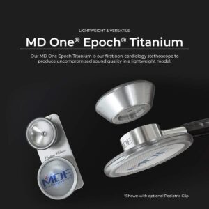 MDF Instruments MD One Epoch Stethoscope, Lightweight Titanium, Adult, Dual Head, Free-Parts-for-Life, White Tube, Titanium Blue, Capridium Chestpiece-Headset, MDF777TCD29