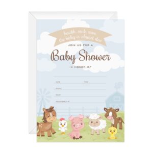 barnyard baby shower invites / 25 cards with white envelopes / 5" x 7" farm animal invitations/fill in gender neutral country baby cards/made in the usa