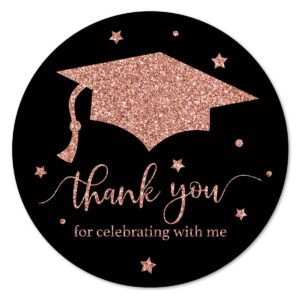 rose gold black graduation thank you stickers, congrats grad party favor sticker labels 40-pack 2in