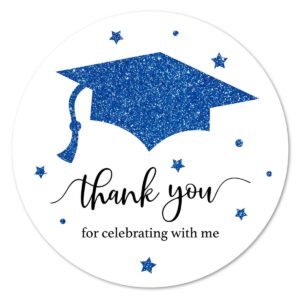 blue white graduation thank you stickers, congrats grad party favor sticker labels 40-pack 2in