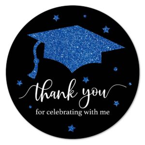 blue black graduation thank you stickers, congrats grad party favor sticker labels 40-pack 2in