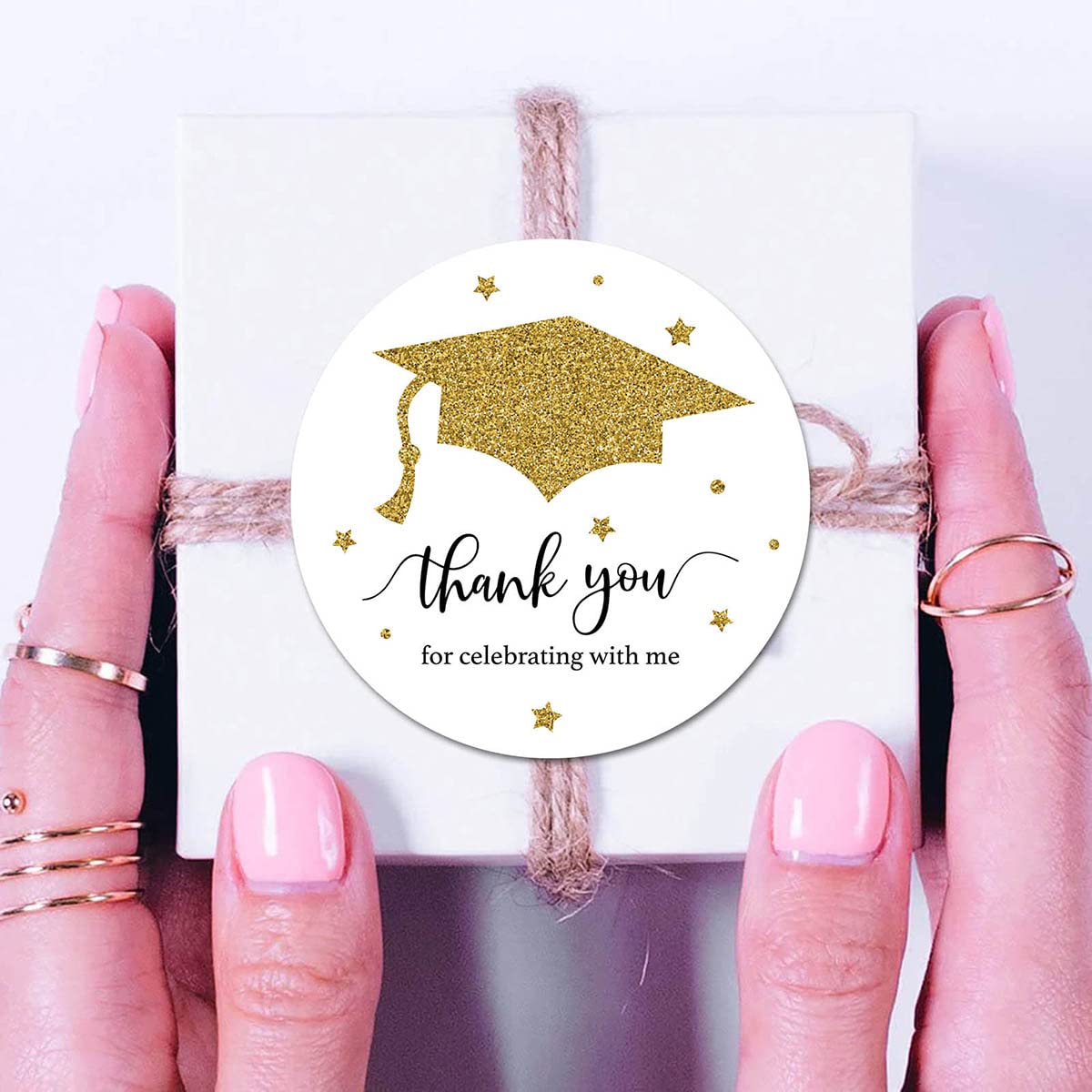 Gold White Graduation Thank You Stickers, Congrats Grad Party Favor Sticker Labels 40-Pack 2in