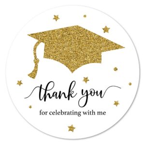 gold white graduation thank you stickers, congrats grad party favor sticker labels 40-pack 2in