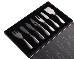 aarainbow exquisite 7 pieces cheese knives set, gift ready charcuterie accessories stainless steel cheese knif butter knife & fork perfect cheese spreader set, gift for birthday christmas (black)…