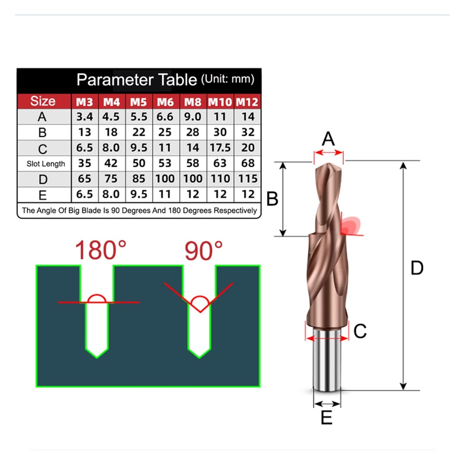 M35 HSS-CO Cobalt Two Stage Step Drill Bit Screw Counterbore Twist Countersink Drill for Stainless Drilling and Chamfering (M6 180)