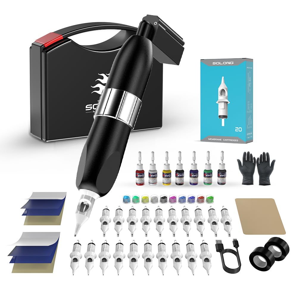 Wireless Tattoo Gun, Solong 1500mAH Tattoo Gun Wireless Tattoo Kit Professional Rotary Tattoo Machine for Beginners and Artists with Portable Tool Case