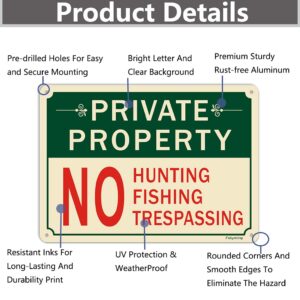 4 Pack Private Property No Hunting No Fishing No Trespassing Signs 10x 7 Inches Private Property Sign No Hunting Sign, Metal Reflective Sturdy Rust Aluminum Waterproof