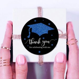 Blue Black Graduation Thank You Stickers, Congrats Grad Party Favor Sticker Labels 40-Pack 2in