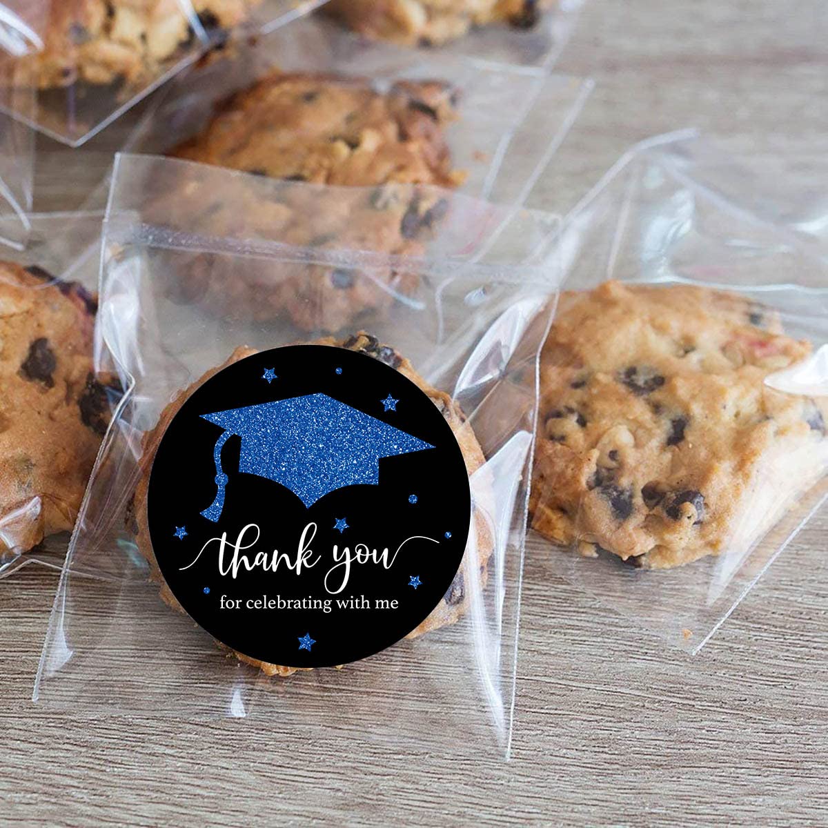 Blue Black Graduation Thank You Stickers, Congrats Grad Party Favor Sticker Labels 40-Pack 2in