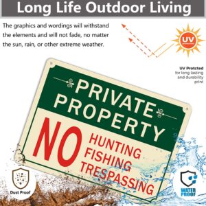 4 Pack Private Property No Hunting No Fishing No Trespassing Signs 10x 7 Inches Private Property Sign No Hunting Sign, Metal Reflective Sturdy Rust Aluminum Waterproof