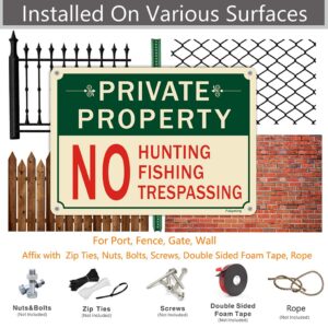 4 Pack Private Property No Hunting No Fishing No Trespassing Signs 10x 7 Inches Private Property Sign No Hunting Sign, Metal Reflective Sturdy Rust Aluminum Waterproof