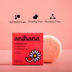 ANIHANA Shampoo Bar for Dry Damaged Safe For Color Treated Hair Moisturizing Hydrating Healthy Looking Hair Paraben Free Grapefruit and Chamomile 2.29 oz