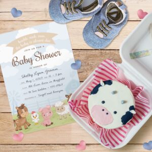 Barnyard Baby Shower Invites / 25 Cards With White Envelopes / 5" x 7" Farm Animal Invitations/Fill In Gender Neutral Country Baby Cards/Made In The USA