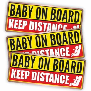 baby on board sticker - (pack of 12) 4" x 10" large keep distance warning sign car safety bumper decal for vehicle