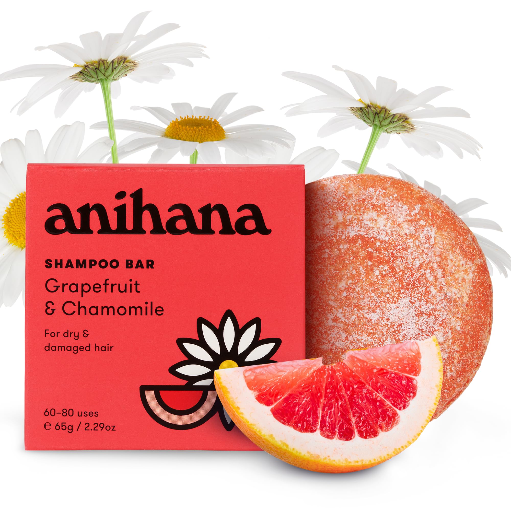 ANIHANA Shampoo Bar for Dry Damaged Safe For Color Treated Hair Moisturizing Hydrating Healthy Looking Hair Paraben Free Grapefruit and Chamomile 2.29 oz