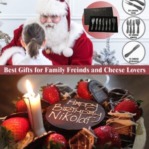 AARAINBOW Exquisite 7 Pieces Cheese Knives Set, Gift Ready Charcuterie Accessories Stainless Steel Cheese Knif Butter Knife & Fork Perfect Cheese Spreader Set, Gift for Birthday Christmas (Black)…