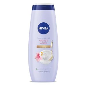 nivea delicate orchid and amber body wash with nourishing serum, 20 fl oz bottle