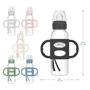 Dr. Brown's Milestones Narrow Sippy Spout Bottle with 100% Silicone Handles, Easy-Grip Handles with Soft Sippy Spout, 8oz/250mL, Black & Ecru, 2 Count (Pack of 1), 6m+