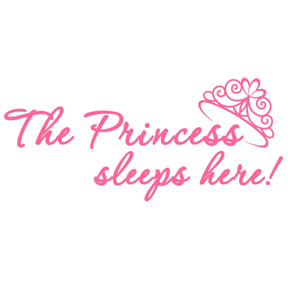 The Princess Sleeps here - Pure Vinyl Carved Wall Decal Without Transparent Edge Removable Art Letters Quotes Girl's Room Cute Décor - Pink