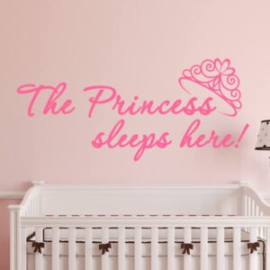 The Princess Sleeps here - Pure Vinyl Carved Wall Decal Without Transparent Edge Removable Art Letters Quotes Girl's Room Cute Décor - Pink